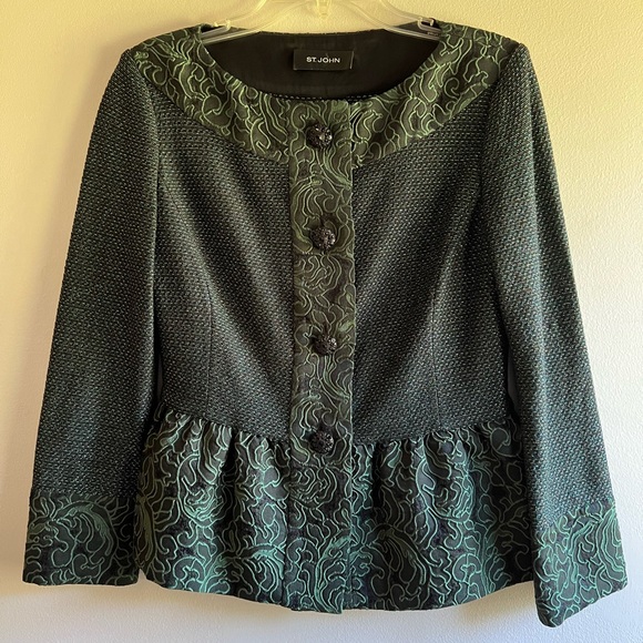 St. John | Jackets & Coats | St John Jacket Green Wmetallic Threading ...